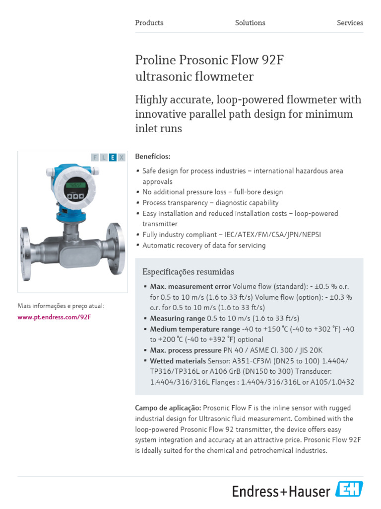 Endress-Hauser Prosonic Flow Inline 92F PT | PDF | Flow Measurement ...