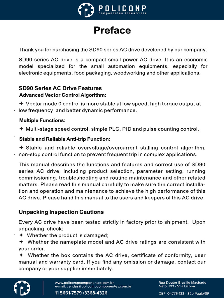 Manual Inversor de Frequência Sinovo - SD90 | PDF