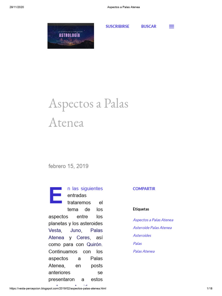 Aspectos A Palas Atenea | PDF | Asteroide | Horóscopo