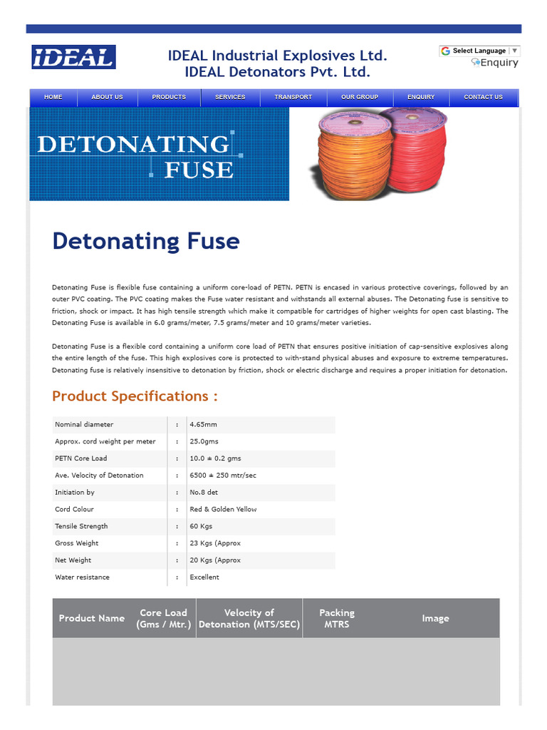 Detonating Fuse Manufacturer - IDEAL Industrial Explosives LTD | PDF ...