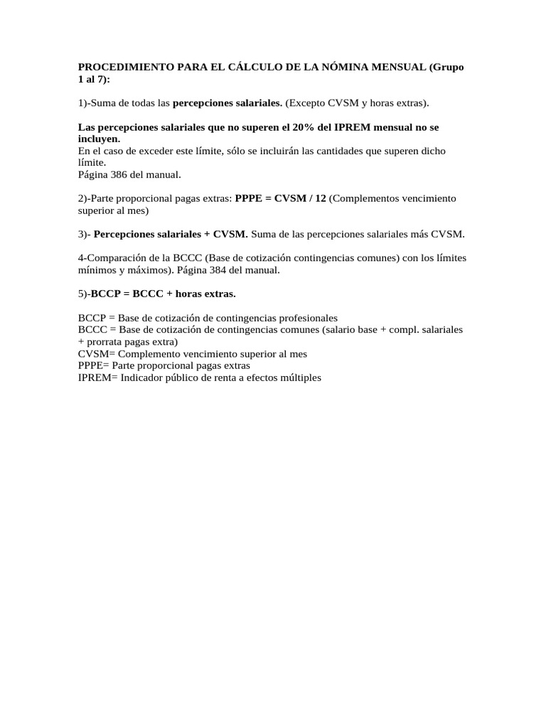 Procedimiento para El Cálculo de La Nómina Mensual | PDF | Negocios ...