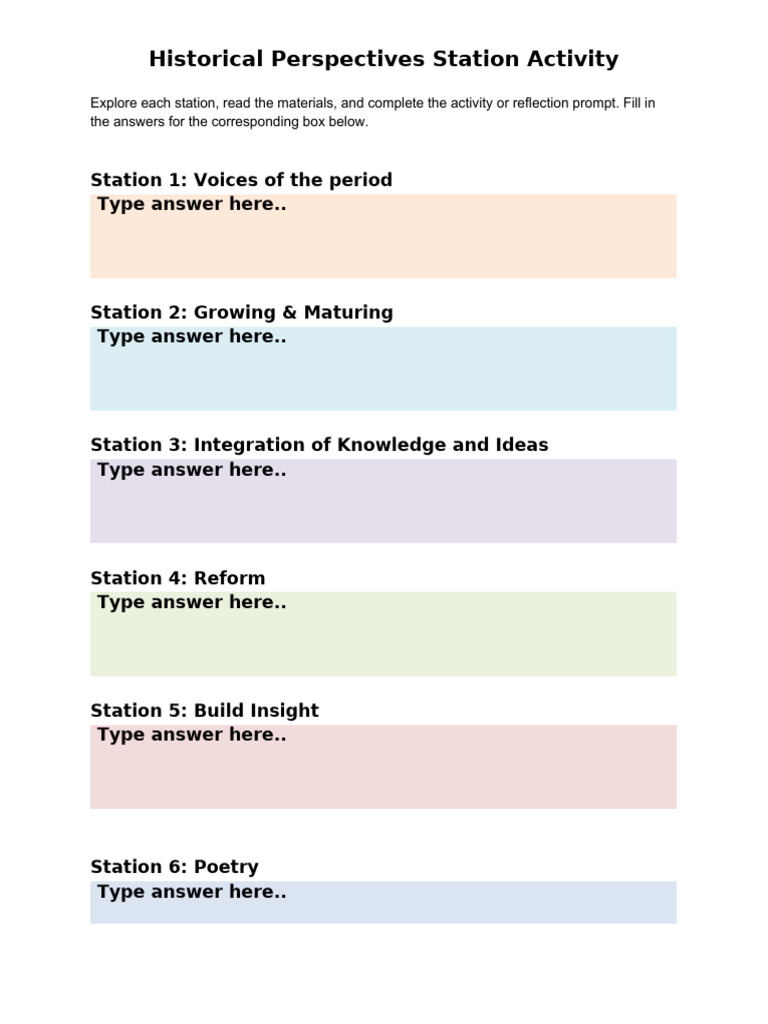 Historical Perspectives Stations Activity | PDF | Language Arts ...