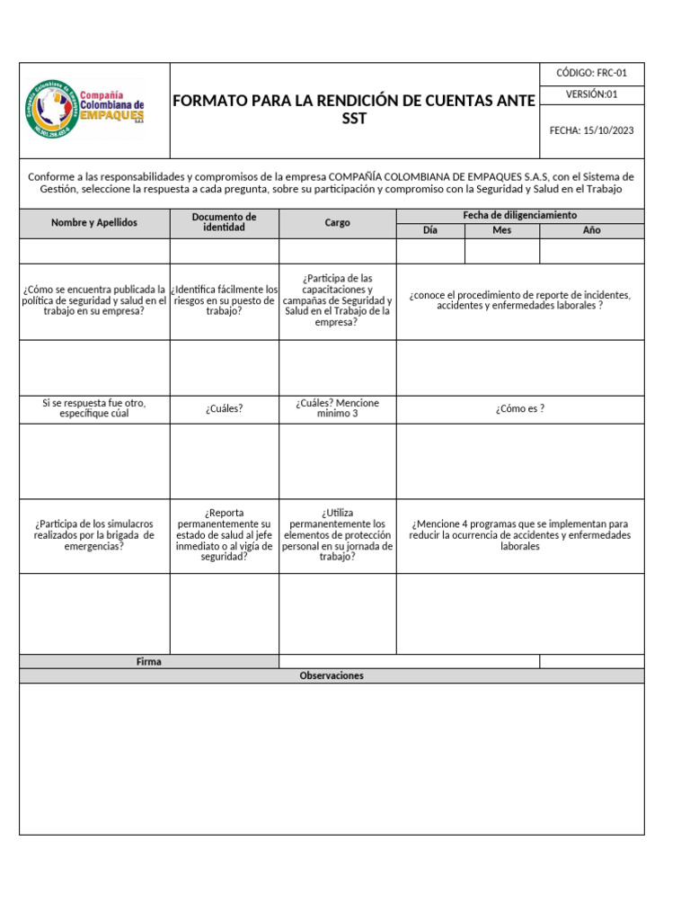 Formato para La Rendicion de Cuentas Empaques | PDF