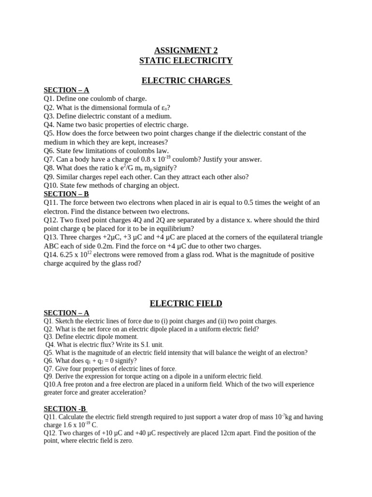 Physics Assignment: Static Electricity | PDF | Capacitor | Capacitance
