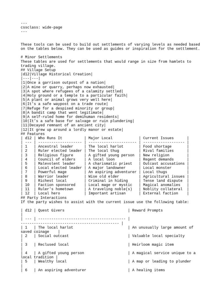 Settlement Generator | PDF | Guild