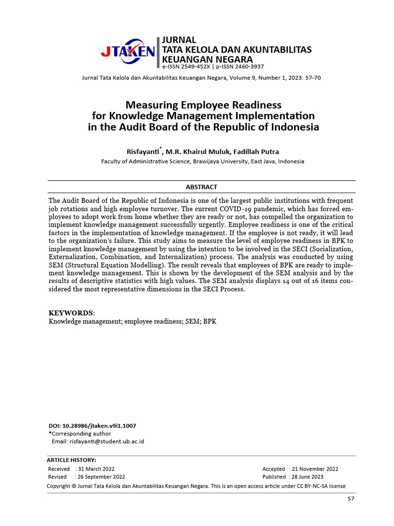 Measuring Employee Readiness For Knowledge Management Implementation in ...