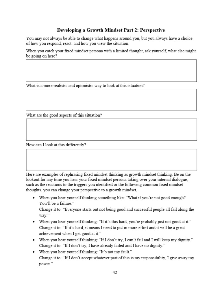 Developing A Growth Mindset Part 2 - Perspective | PDF | Self-Improvement