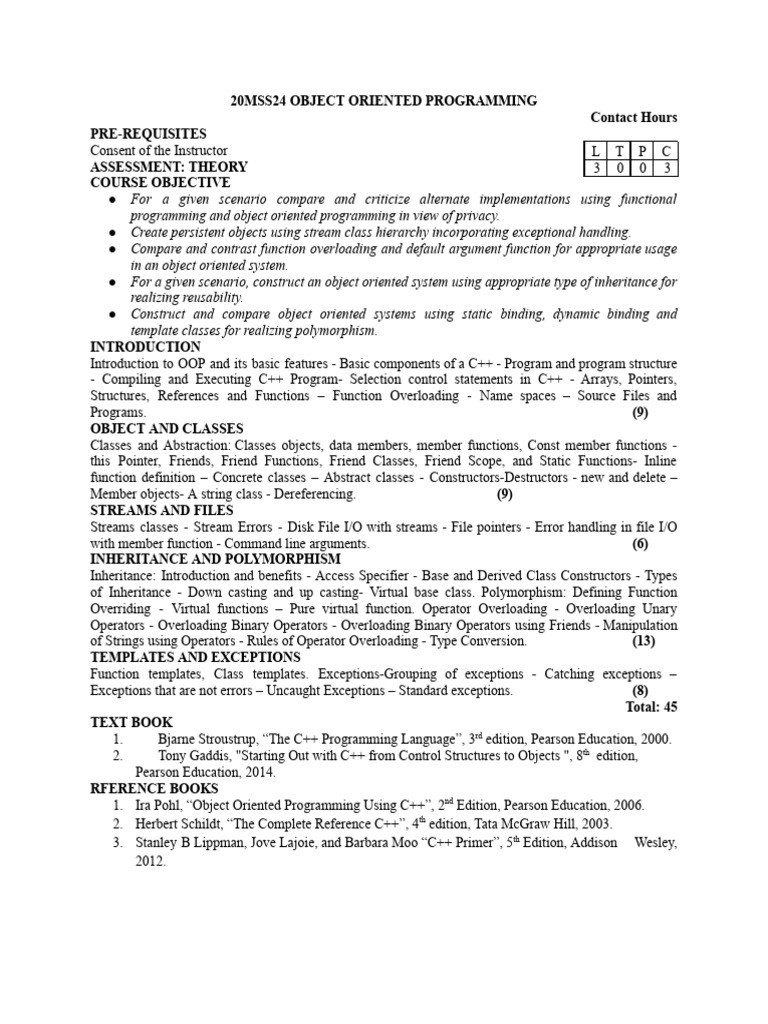 C++ Object Oriented Programming Course | PDF | C++ | Class (Computer Programming)