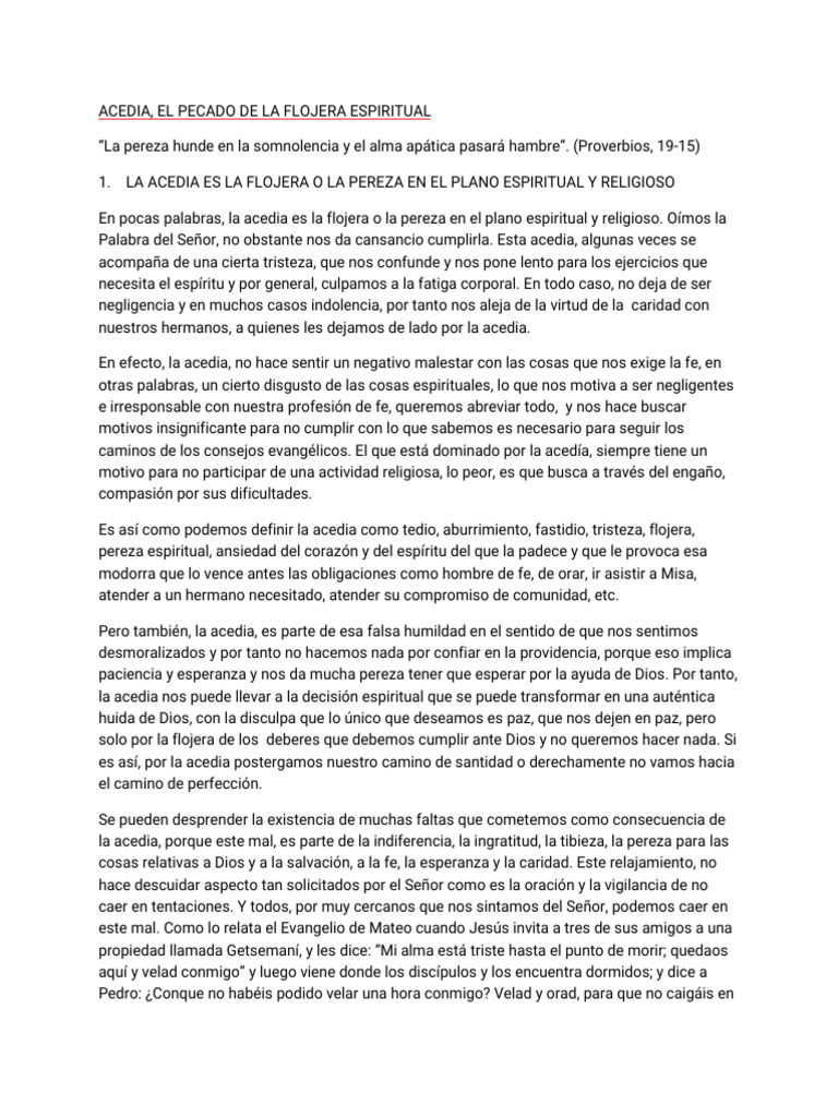 ACEDIA | PDF | Siete pecados capitales | Amor