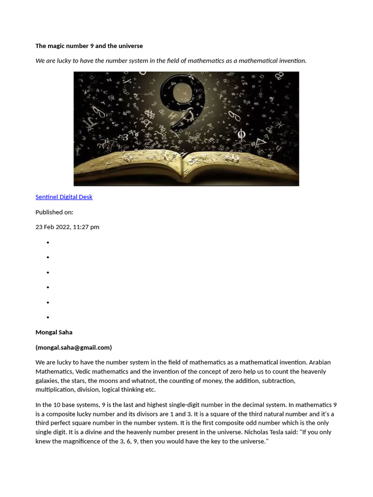 The Magic Number 9 and The Universe | PDF | Numbers | Solomons