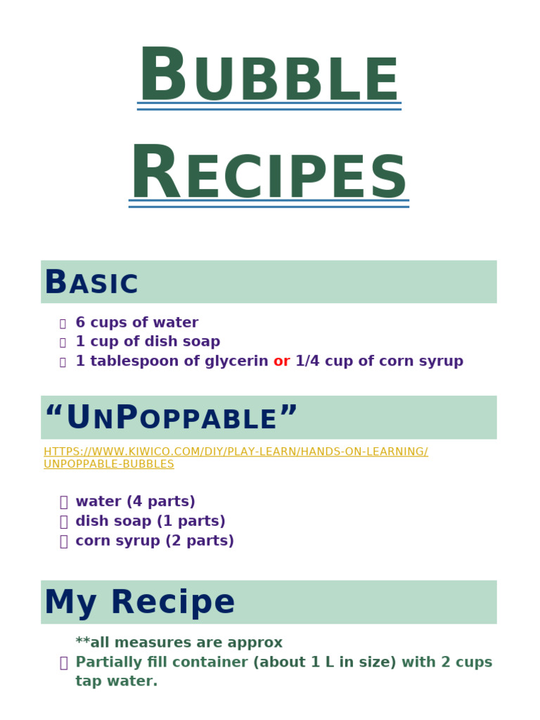 Unpopable Bubble Recipe Guide | PDF | Cooking, Food & Wine | Wellness