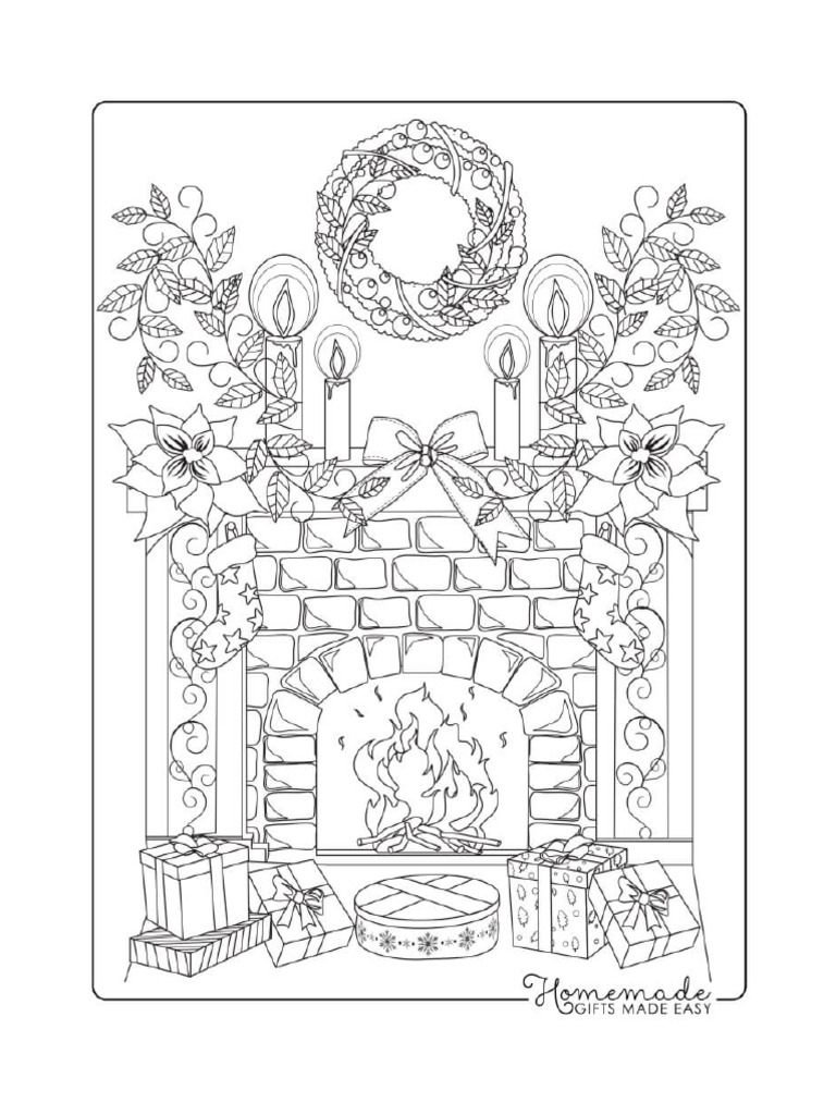 Christmas-Fireplace Coloring Sheet | PDF