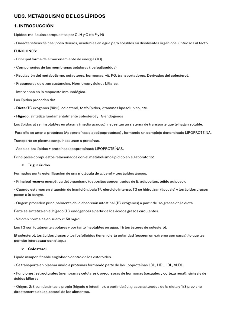 Ud3. Metabolismo de Lípidos | PDF | Lipoproteína | Lípido