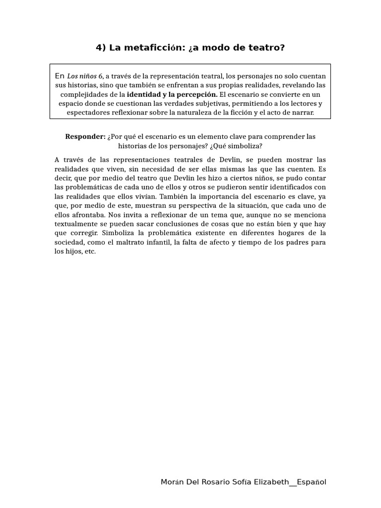 Metaficción LosNiños6 MoránSofía Español | PDF | Filosofía | Arte