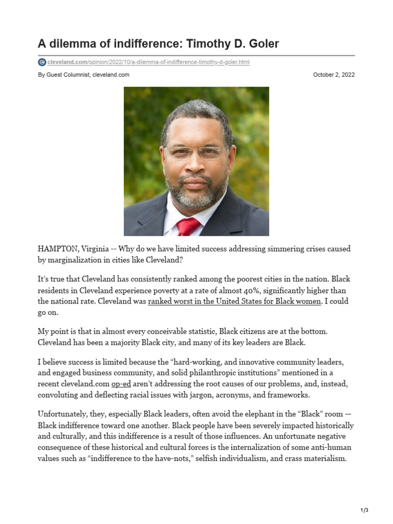 A Dilemma of Indifference Timothy D Goler | PDF | Individualism ...