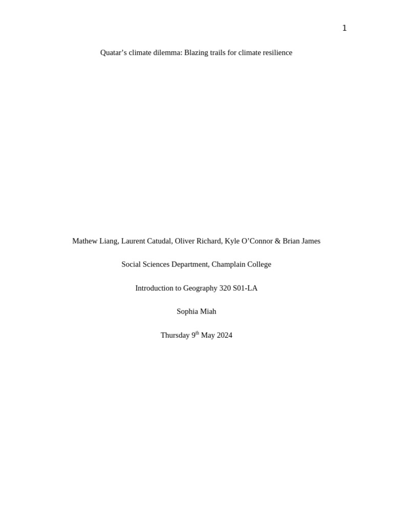 (Final Outline) Quatar's Climate Dilemma - Blazing Trails For Climate Resilience | PDF | Heat ...