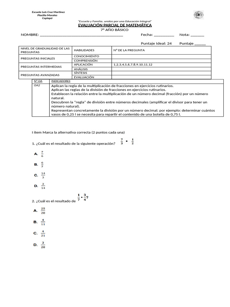 Tercera Evaluacion de Septimo | PDF | Matemática Elemental | Aritmética