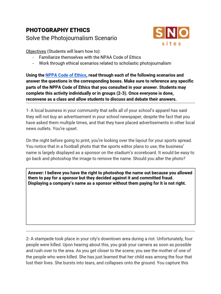 Photojournalism Ethics for Students | PDF