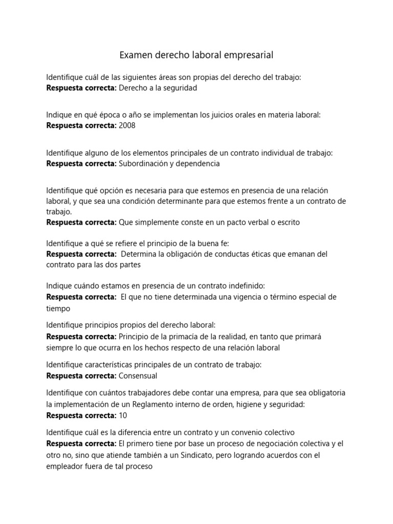 Examen Derecho Laboral Empresarial | PDF | Derecho laboral | Economias