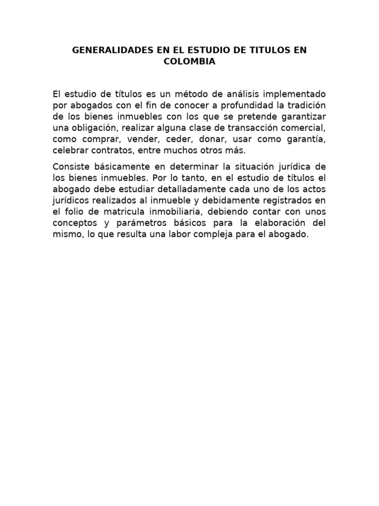 Generalidades en El Estudio de Titulos en Colombia | PDF | Derecho