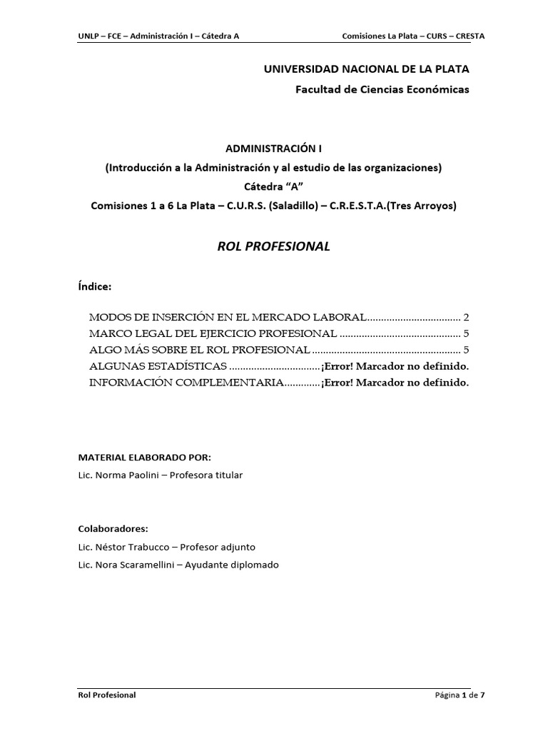 Ficha Rol Profesional 2017 | PDF | Business | Comportamiento