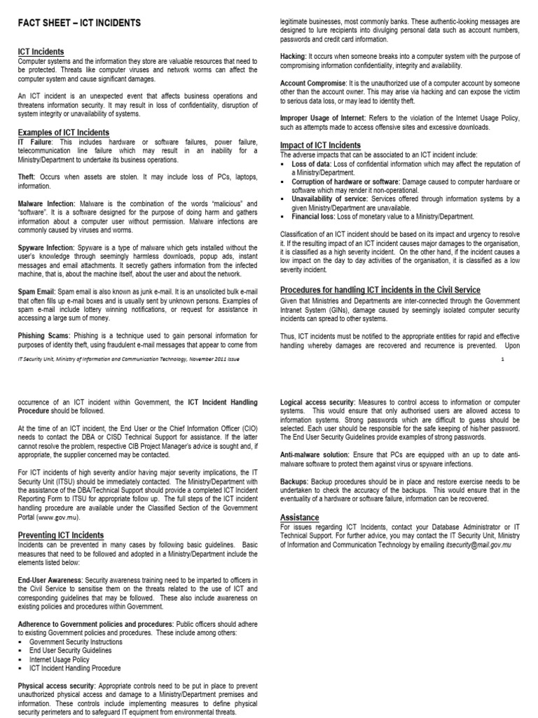 Fact Sheet - ICT Incident Handling | PDF | Malware | Information Security