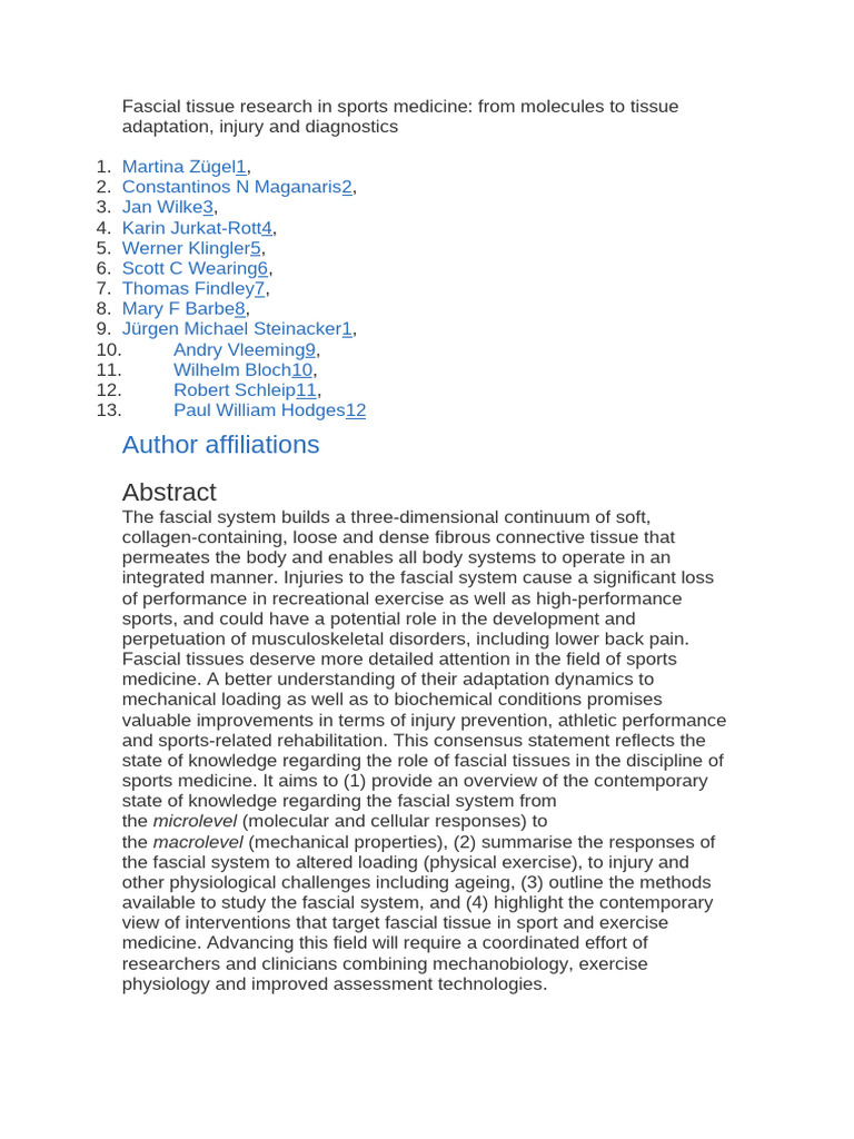 Fascial Tissue Research in Sports Medicine | PDF | Extracellular Matrix ...