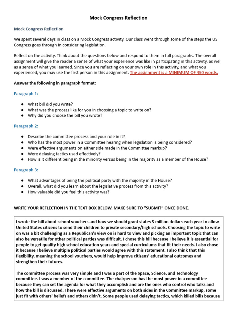 Allison Trofimov - Mock Congress Reflection 2023 (Shortened) | PDF ...