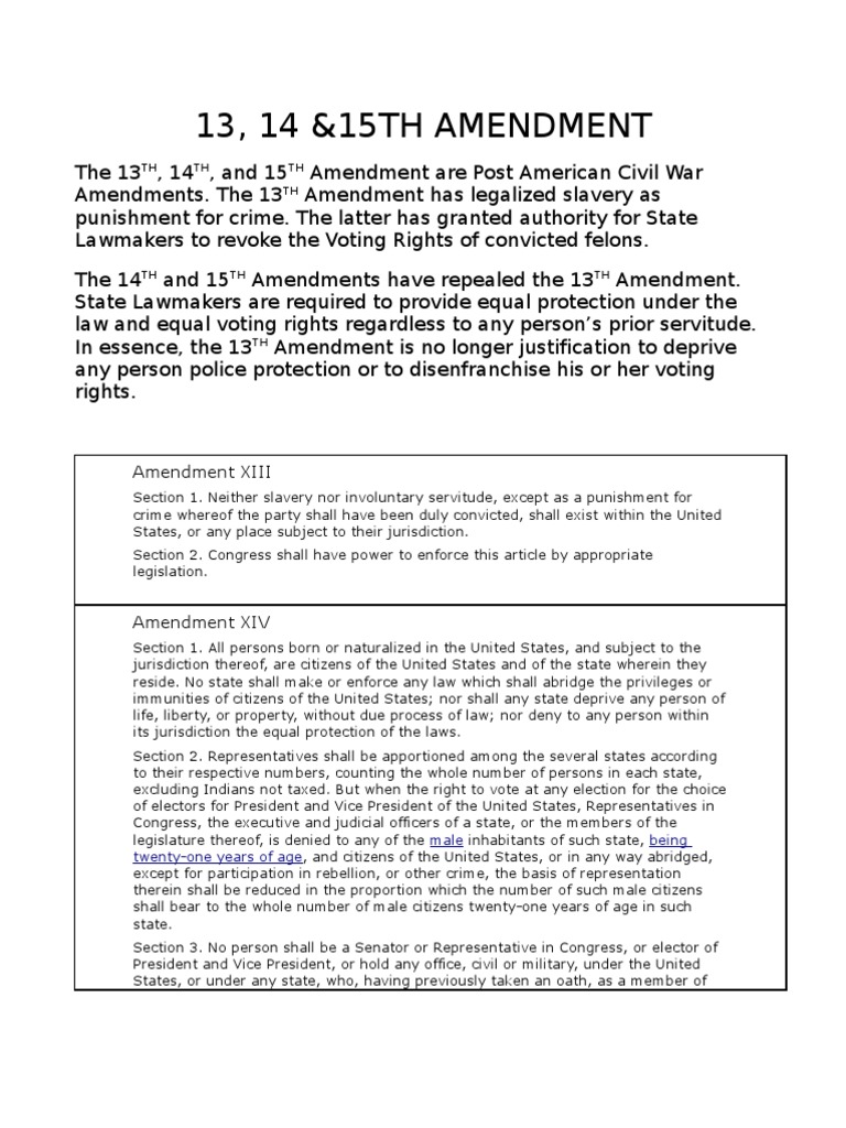 13th 14th and 15th Amendment | PDF | Thirteenth Amendment To The United ...
