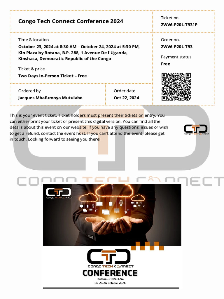 Congo Tech Connect 2024 Ticket Confirmation | PDF