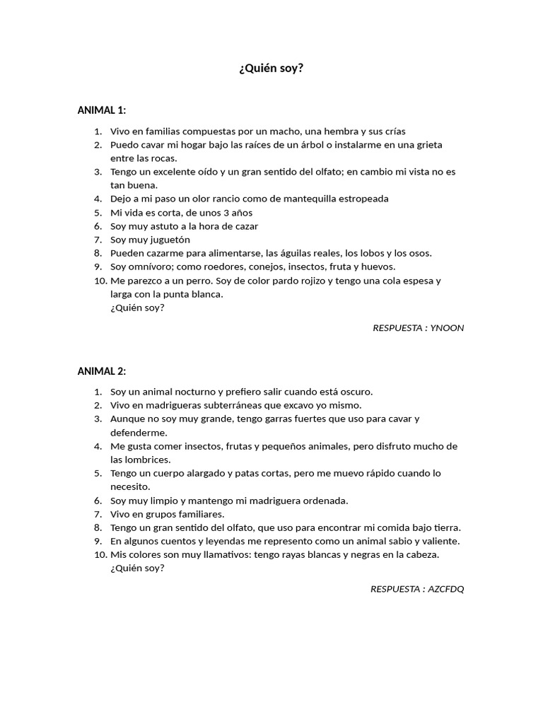 ADIVINANZAS - Quién Soy - Who Am I | PDF | Osos