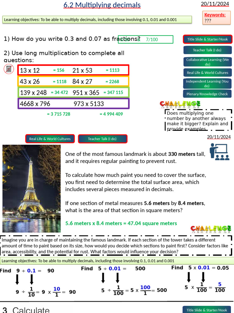 Multiplying Decimals Lesson Plan | PDF | Multiplication | Metre