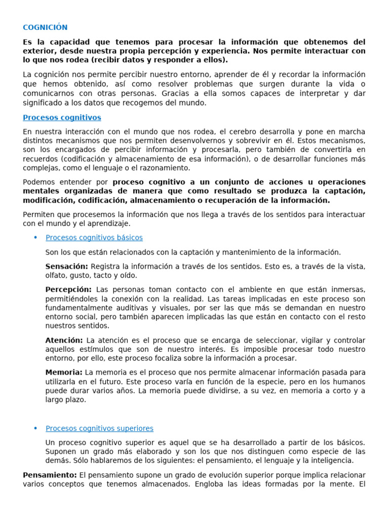 COGNICIÓN | PDF | Percepción | Aprendizaje