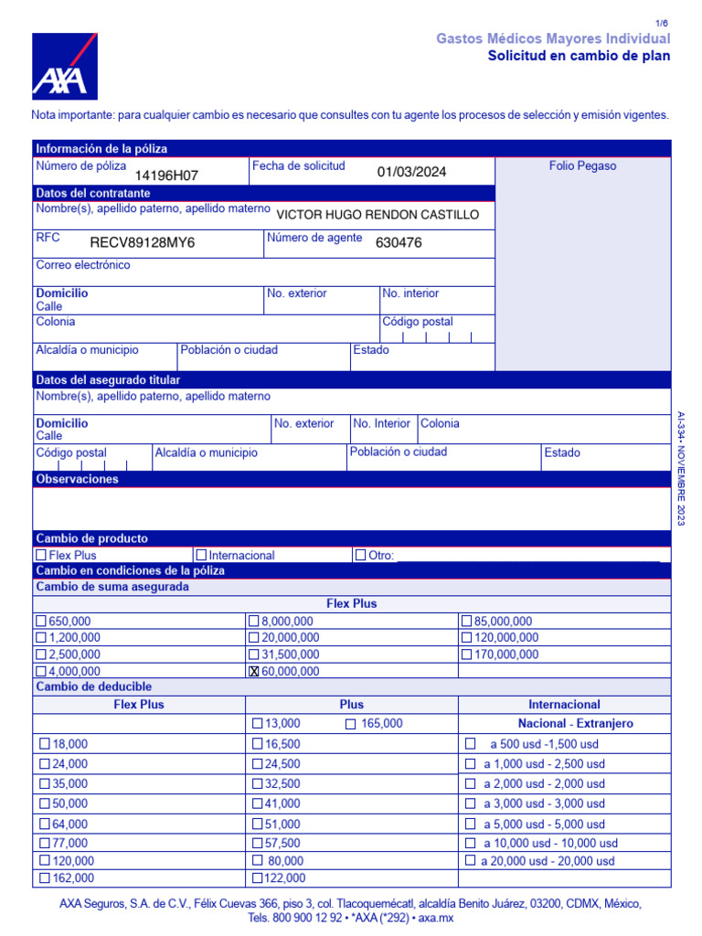 Solicitud de Cambios Axa | PDF | Tarjeta de débito | Póliza de seguros