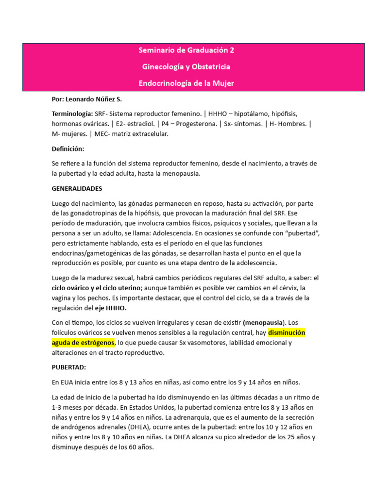 SEMINARIO 2 GINECOLOGÍA Resumen 1P Completo | PDF | Hormona luteinizante | Ciclo menstrual