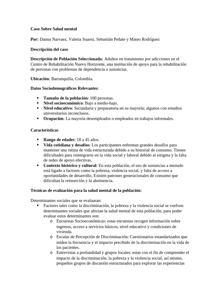 Caso Sobre Salud Mental | PDF | Terapia de conducta cognitiva ...
