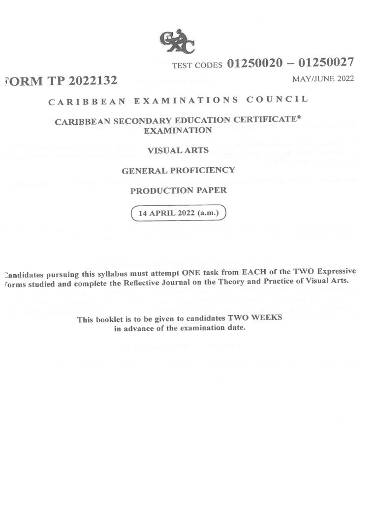 Visual Arts Production Paper MAY 2022 | PDF