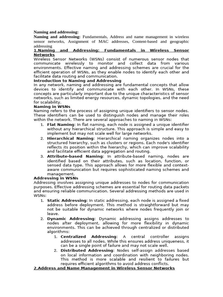 Naming And Addressing Pdf Wireless Sensor Network Computer Network