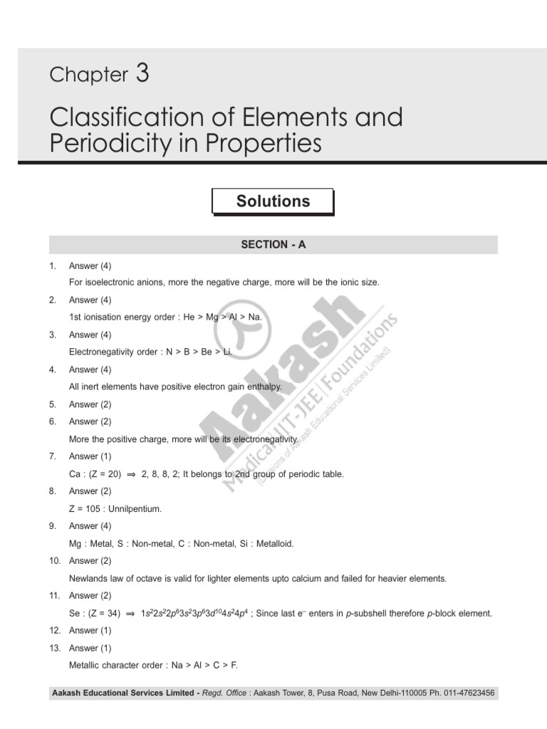 CLS NEET-20-21 RM Chem-Sol SP-1 Chapter-3 | PDF | Periodic Table | Condensed Matter Physics