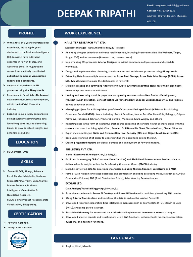 Deepak Tripathi Resume | PDF | Data Analysis | Data