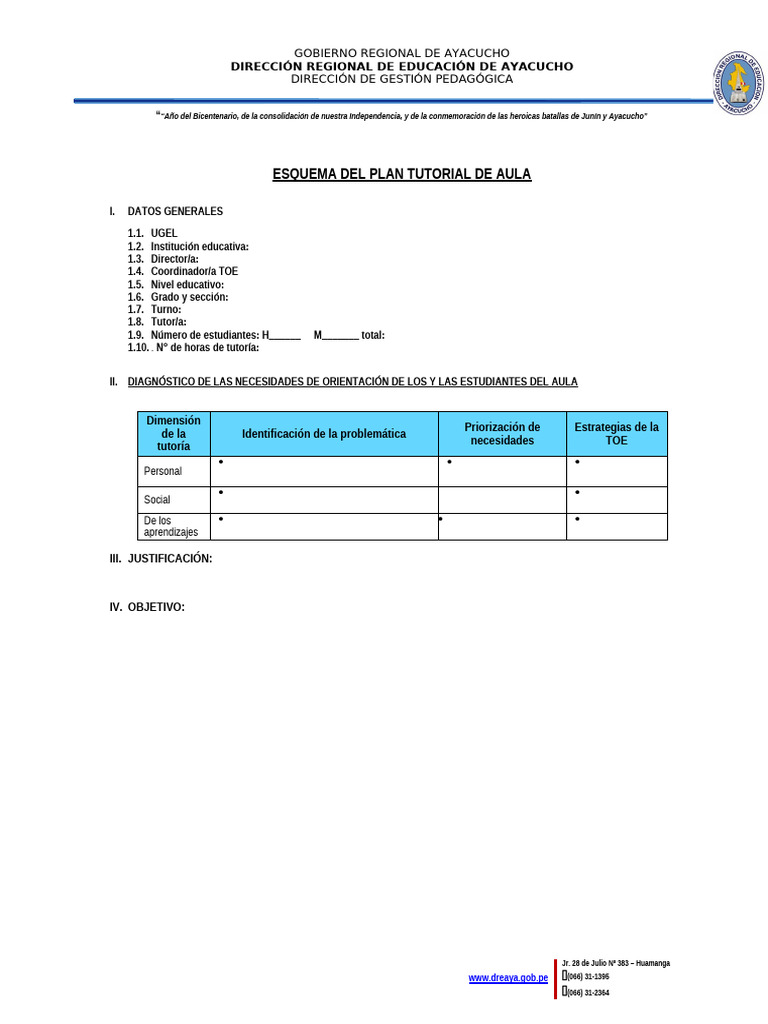 Estructura Del Plan Tutorial de Aula Modelo | PDF | Aprendizaje ...