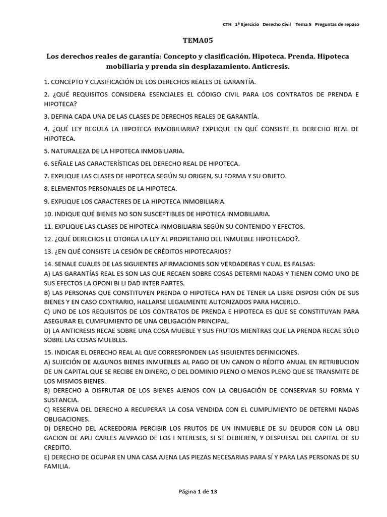 (10-10-24) Tema 5 Ejercicios de Repaso 1 Soluciones | PDF | Ley de hipotecas | Pagos