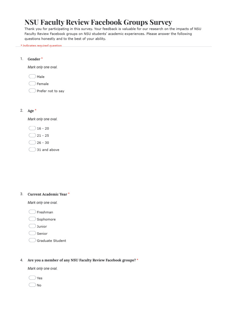 NSU Faculty Review Facebook Groups Survey - Google Forms | PDF ...