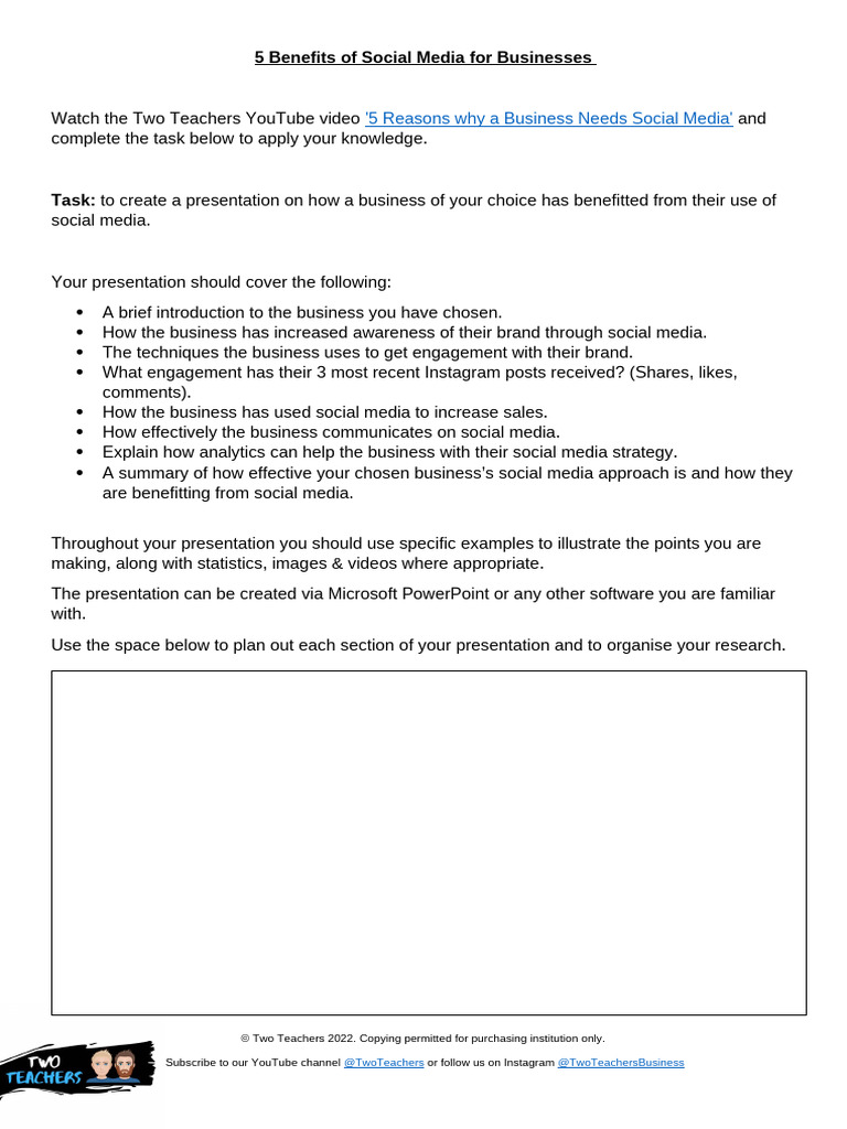 The Benefits of Social Media Activity Worksheet | PDF