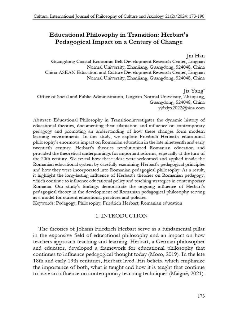 Educational Philosophy in Transition Herbart's Pedagogical Impact On A ...