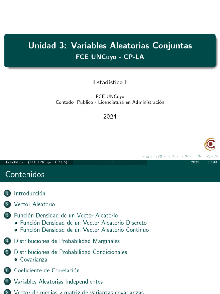 Unidad 3: Variables Aleatorias Conjuntas: Fce Uncuyo - Cp-La | PDF | Teoría de probabilidad ...