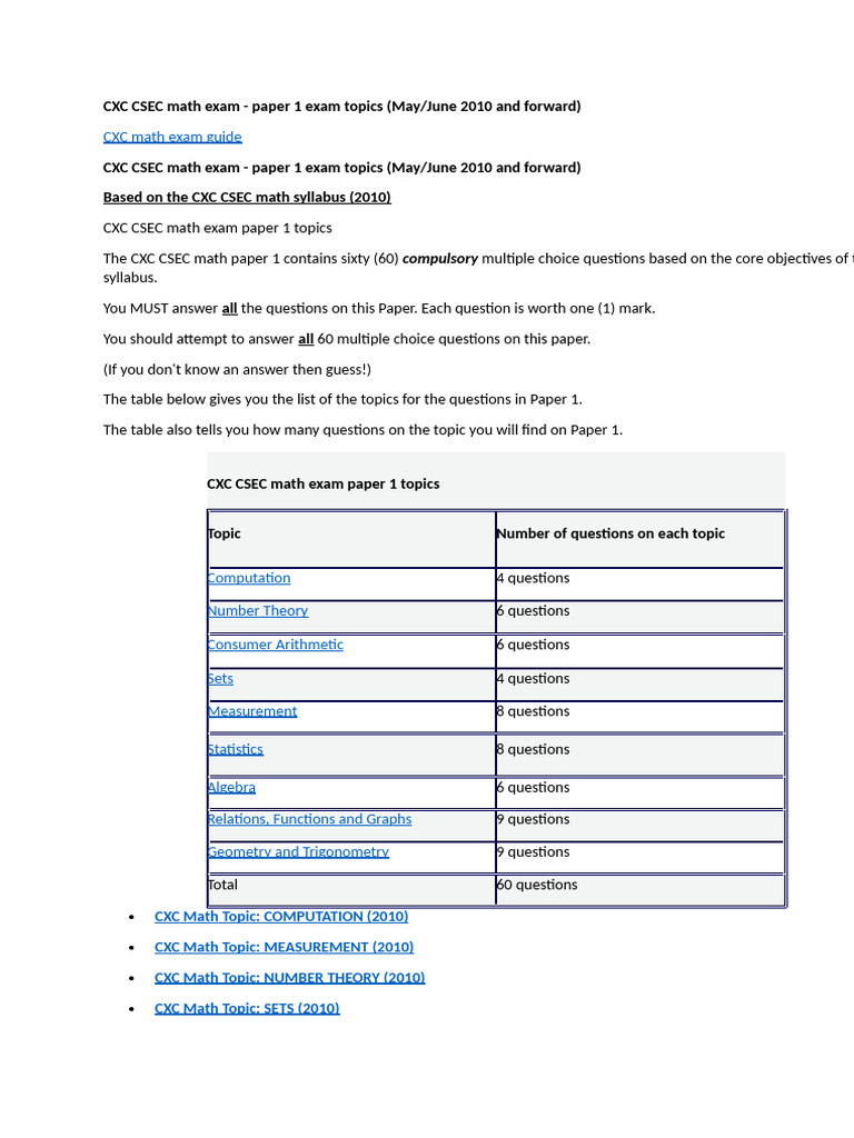 CXC CSEC Math Exam | PDF | Mathematics | Algebra