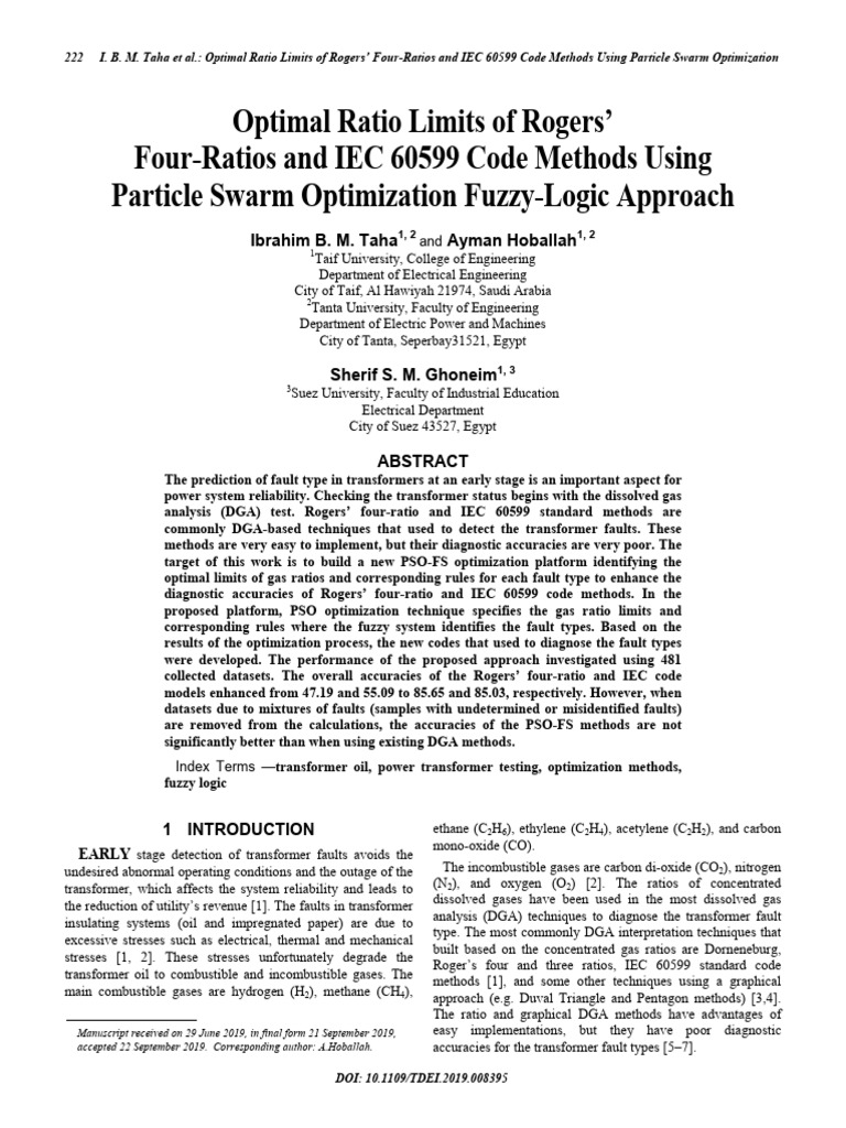 Optimal Ratio Limits of Rogers' Four-Ratios and IEC 60599 Code Methods Using Particle Swarm ...