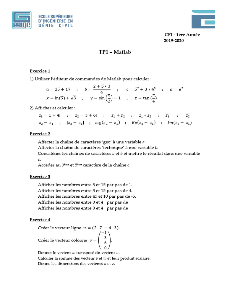TP Matlab | PDF | Matrice (Mathématiques) | Analyse fonctionnelle
