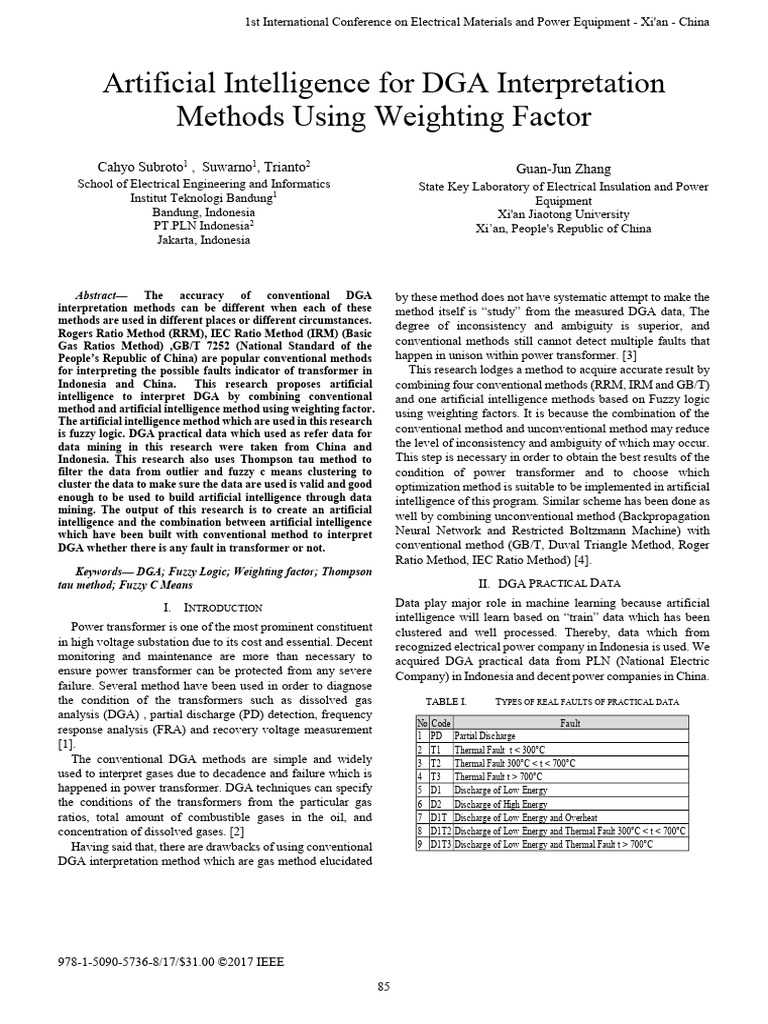 Artificial Intelligence For DGA Interpretation Methods Using Weighting Factor | PDF | Cluster ...